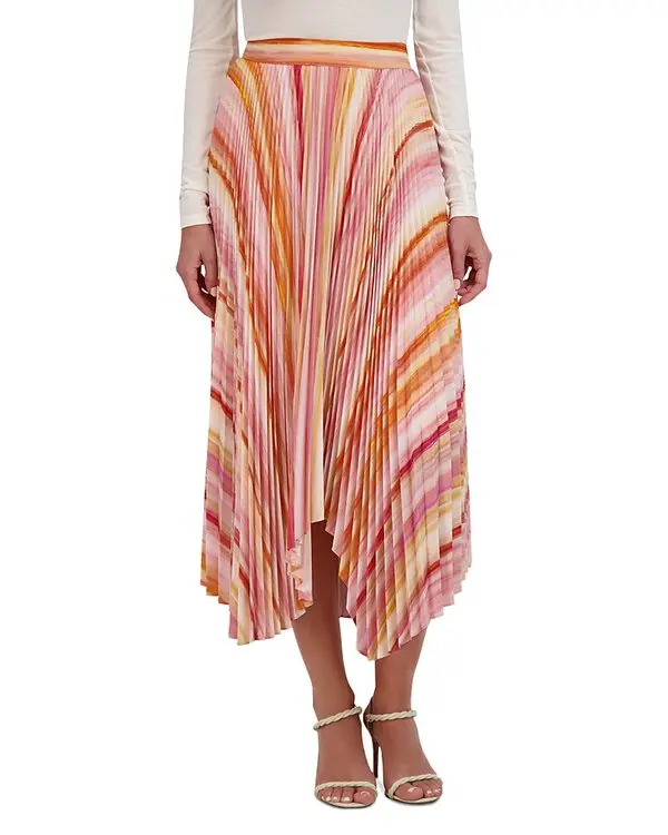 Bcbgmaxazria Ombre Stripe Pleated Handkerchief Midi Skirt - Multi
