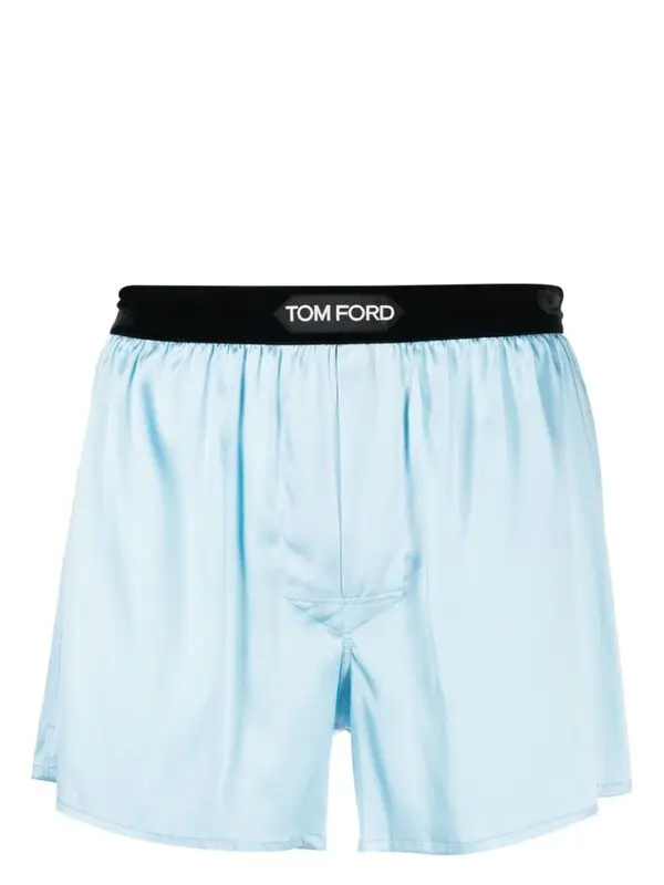 TOM FORD Logo-waist Silk Boxers - Blue