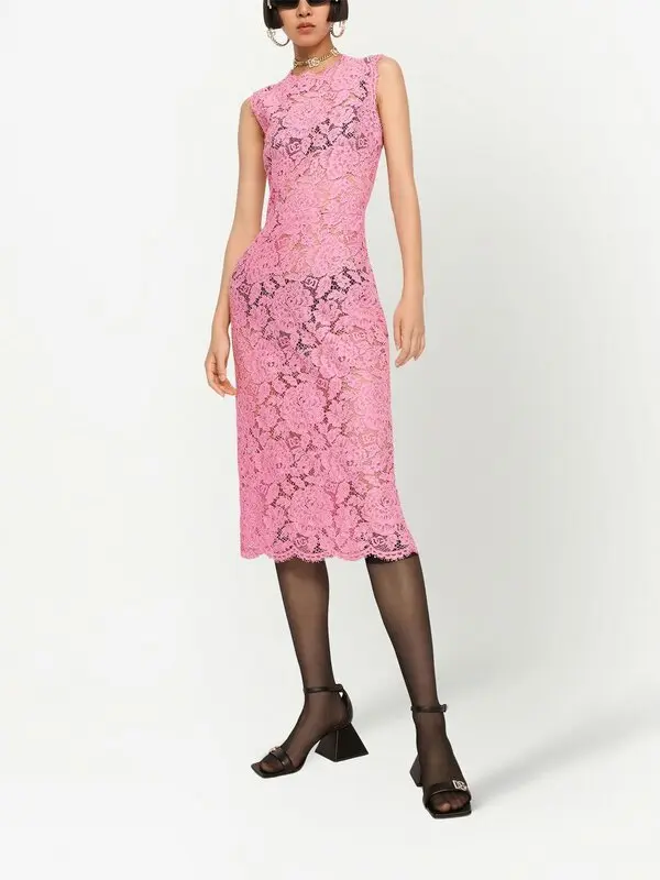 Dolce & Gabbana Floral-Lace Midi Dress - Pink - 40% Off | Editorialist