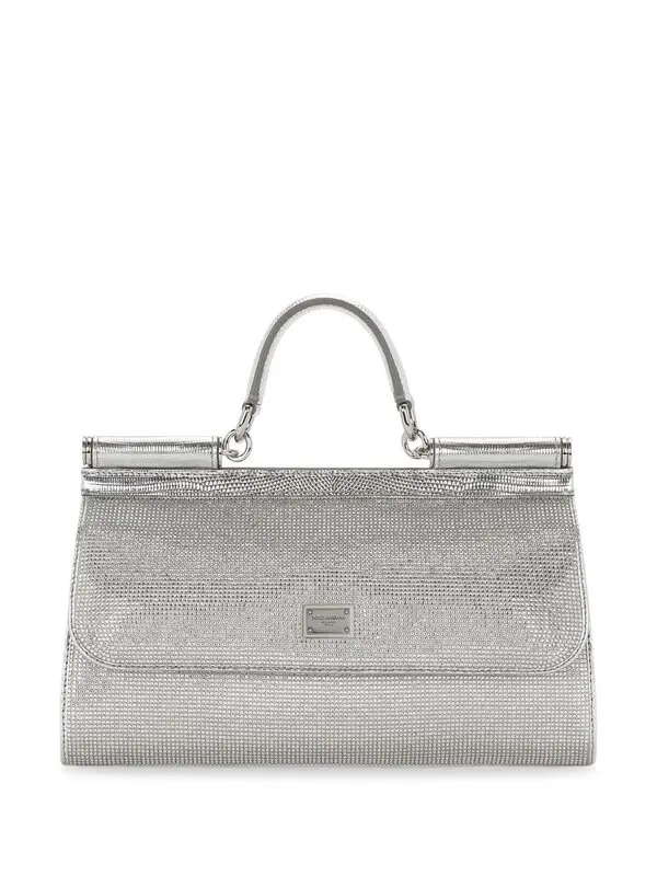 Dolce & Gabbana Small Sicily Rhinestone Top-handle Bag - Silver