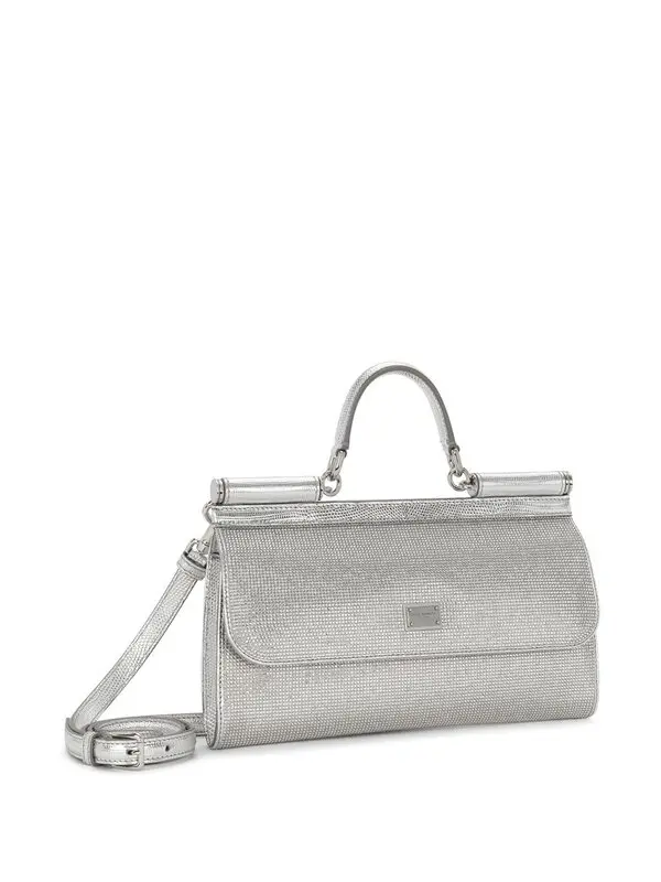 Dolce & Gabbana Small Sicily Rhinestone Top-handle Bag - Silver