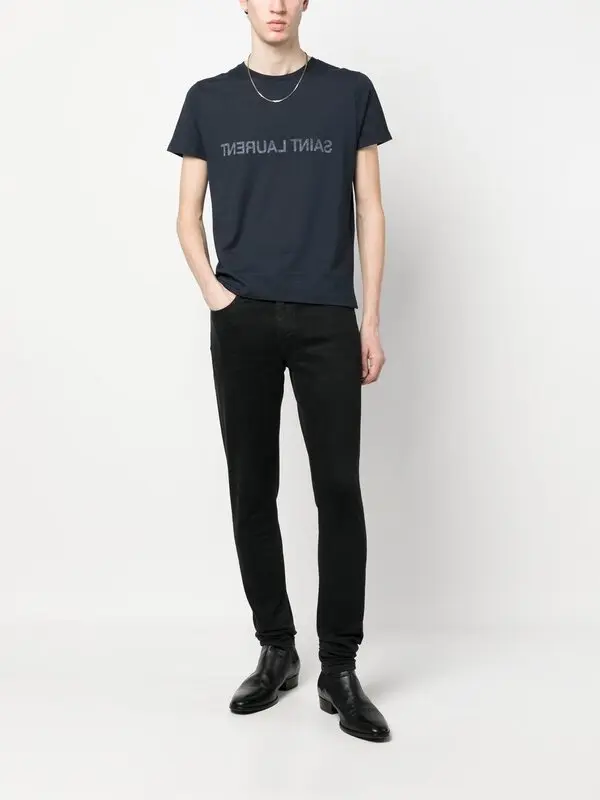 Saint Laurent Reverse Logo-print Cotton T-shirt - Blue