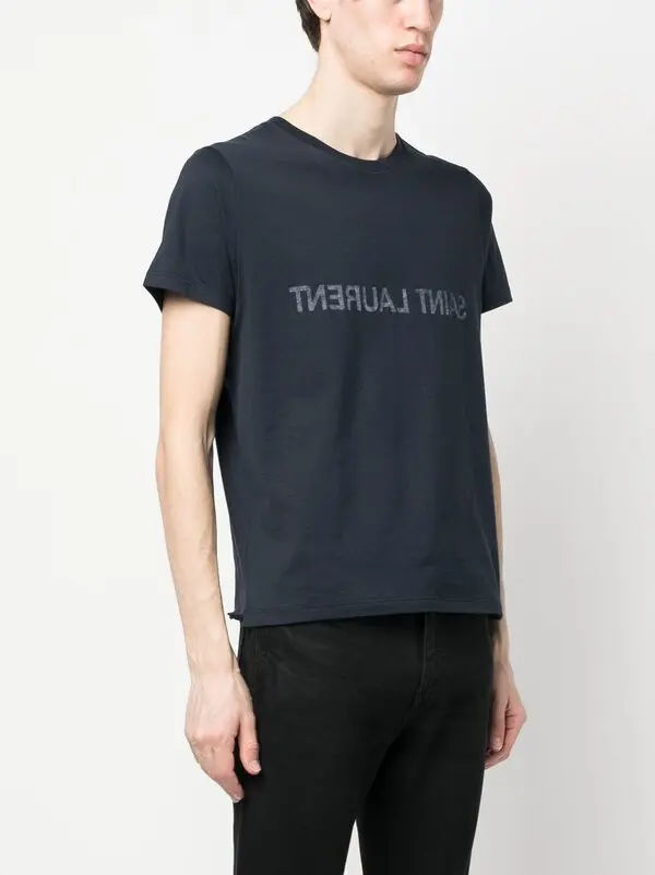 Saint Laurent Reverse Logo-print Cotton T-shirt - Blue