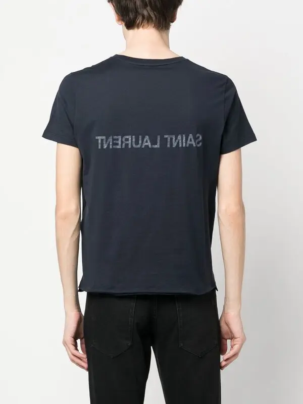 Saint Laurent Reverse Logo-print Cotton T-shirt - Blue