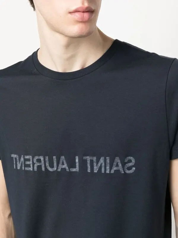 Saint Laurent Reverse Logo-print Cotton T-shirt - Blue