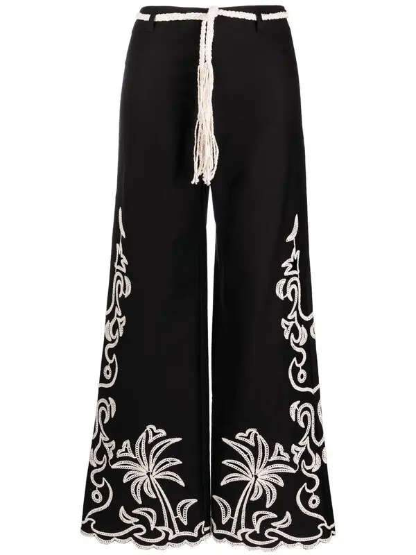 Maje Floral-embroidered Wide-leg Trousers