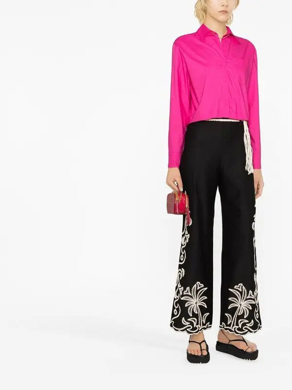 Maje Floral-embroidered Wide-leg Trousers
