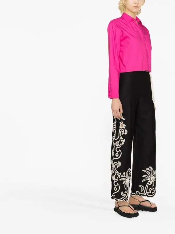 Maje Floral-embroidered Wide-leg Trousers