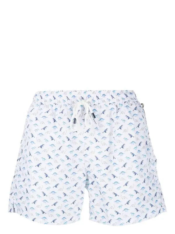 Fedeli Dinosaur-print Swim Shorts - White