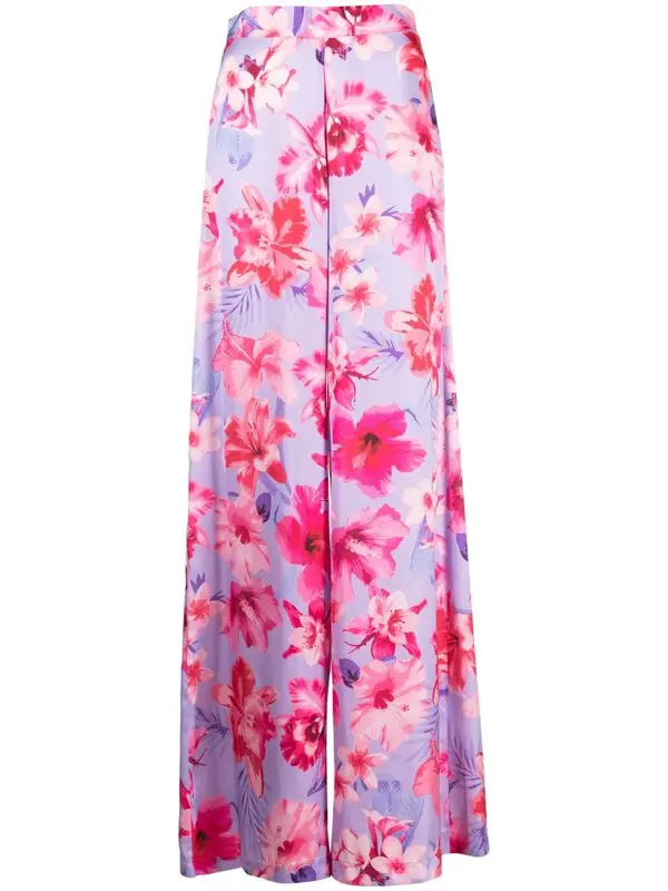 Pinko Floral-print High-waisted Palazzo Pants - Purple