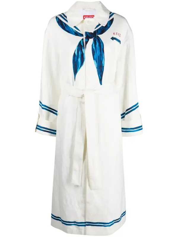 Kenzo Sailor-print Single-breasted Coat - White