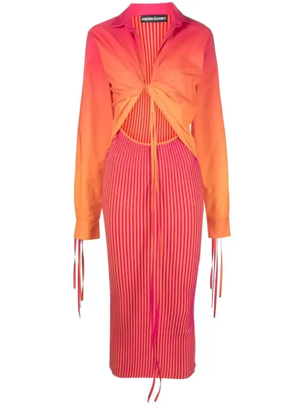 ANDREĀDAMO Gradient-effect Ribbed-knit Midi Dress - Pink