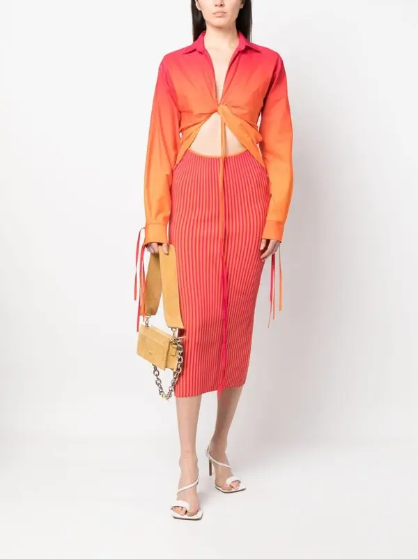 ANDREĀDAMO Gradient-effect Ribbed-knit Midi Dress - Pink