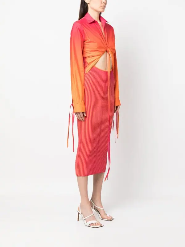 ANDREĀDAMO Gradient-effect Ribbed-knit Midi Dress - Pink
