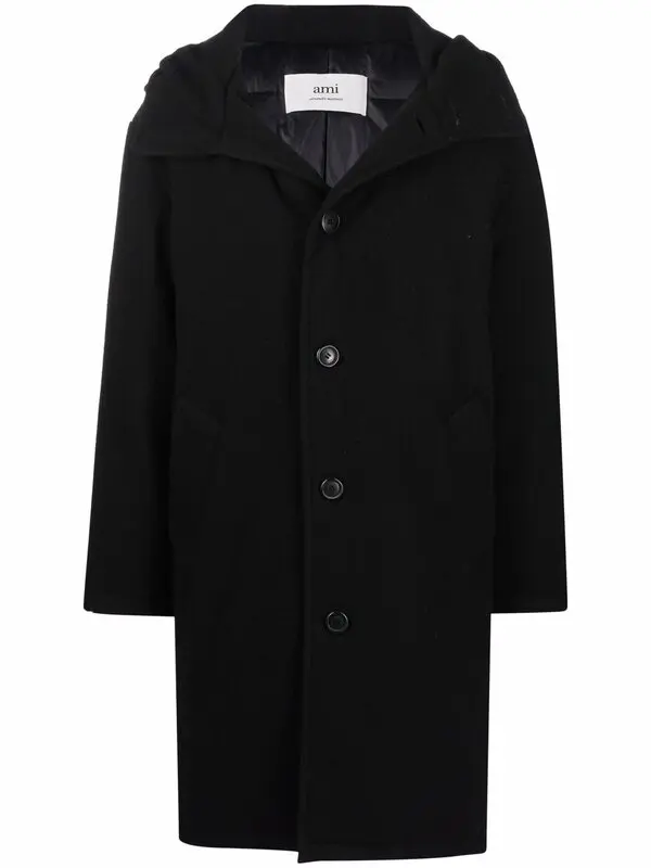 Ami Hooded Single-breasted Wool Coat