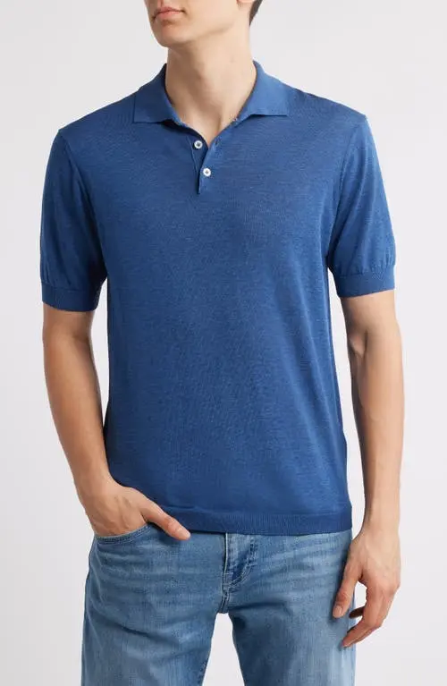 JACK VICTOR Tupper Organic Cotton & Silk Polo - Denim