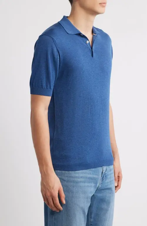 JACK VICTOR Tupper Organic Cotton & Silk Polo - Denim