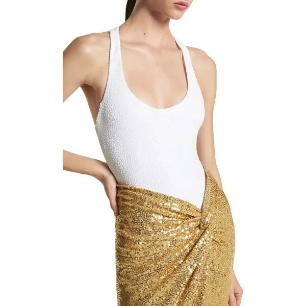 Michael Kors Sequin Racerback Jersey Bodysuit