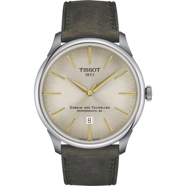 TISSOT Chemin Des Tourelles Leather Strap Watch - Green