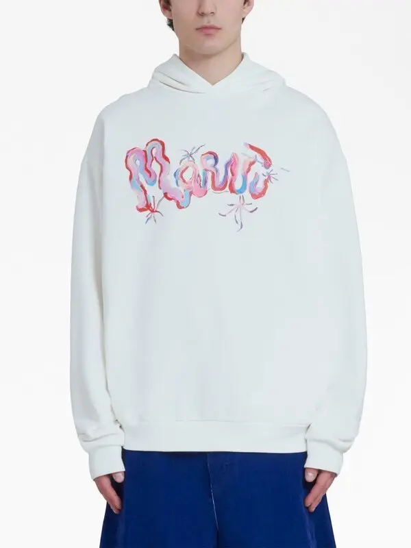 Marni Painterly Logo-print Hoodie - White