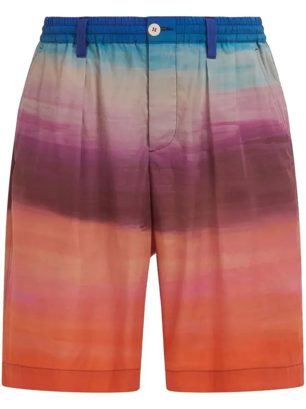 Marni Painterly-print Pleated Cotton Shorts - Blue