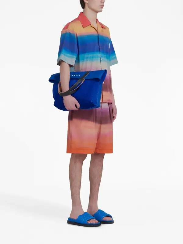 Marni Painterly-print Pleated Cotton Shorts - Blue