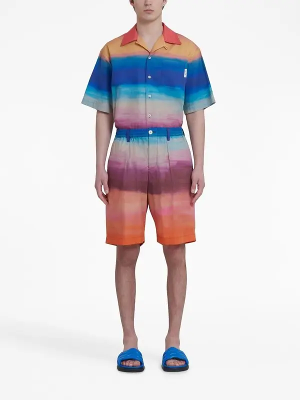 Marni Painterly-print Pleated Cotton Shorts - Blue