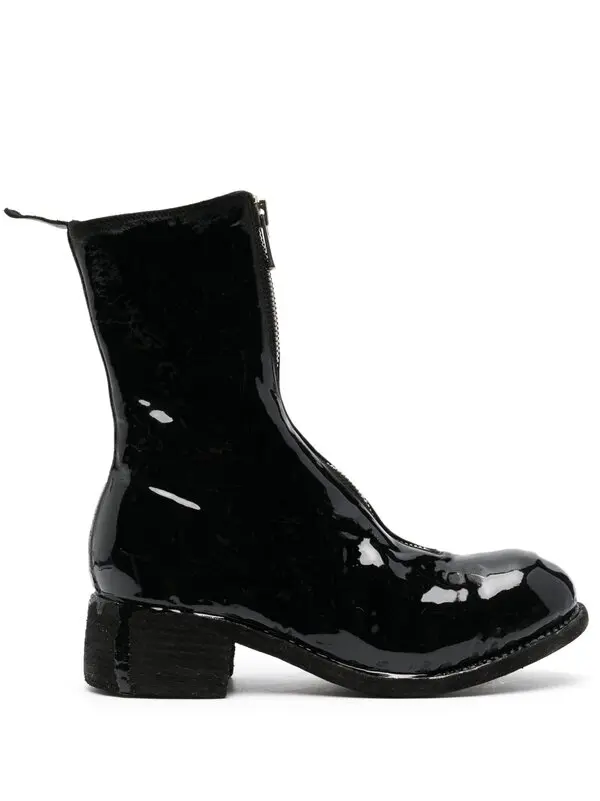 Guidi Laminated Leather Ankle Boots - Black