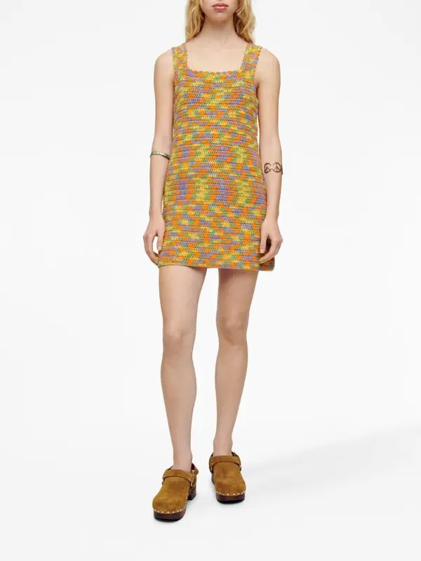 RE/DONE Crochet Knit Sleeveless Square Neck Mini Dress