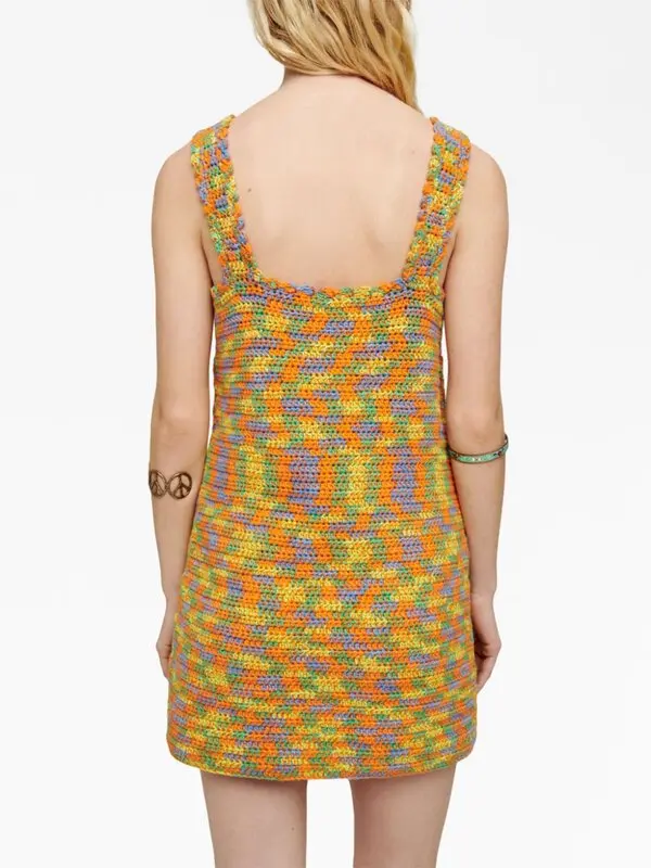 RE/DONE Crochet Knit Sleeveless Square Neck Mini Dress