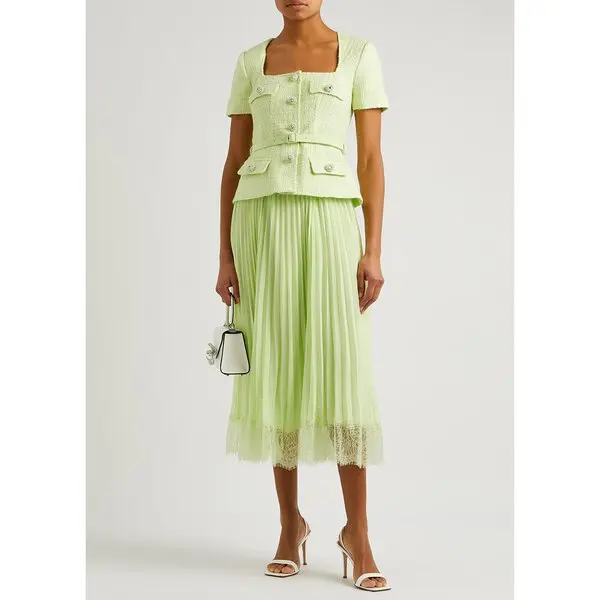 self portrait green tweed dress SELF-PORTRAIT GREEN TWEED MINI DRESS UK 6 main image 0