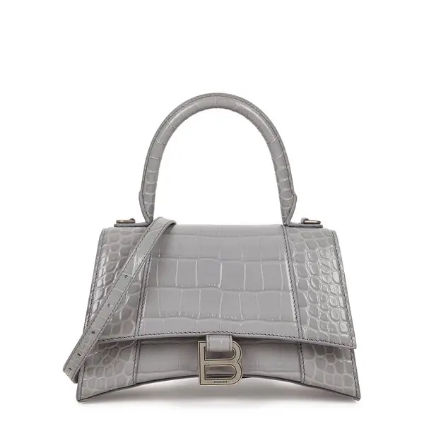 Balenciaga Hourglass Small Crocodile-effect Leather Top Handle Bag