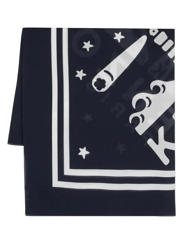 Kenzo Logo-stamp Printed Bandana Scarf - Blue