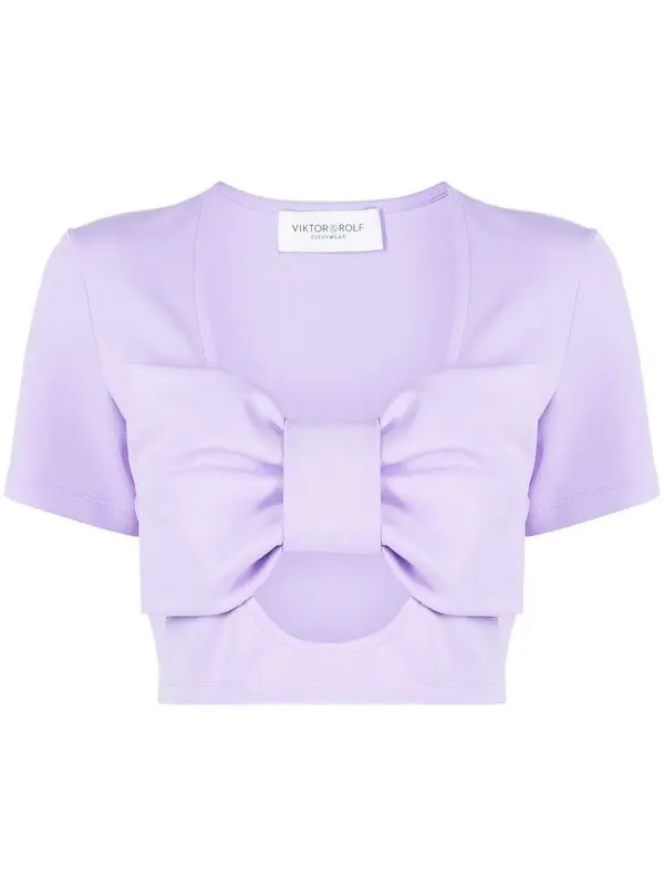 Viktor & Rolf Bow Embellished Cut-out Cropped Cotton Top