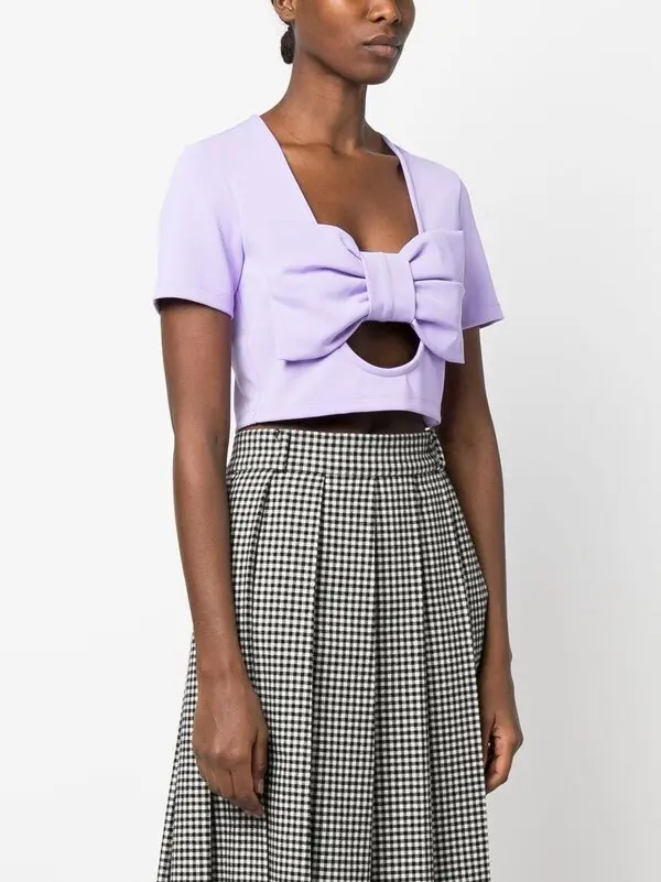Viktor & Rolf Bow Embellished Cut-out Cropped Cotton Top