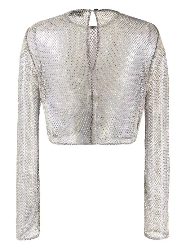 GANNI Crystal-embellished Cropped Mesh Blouse