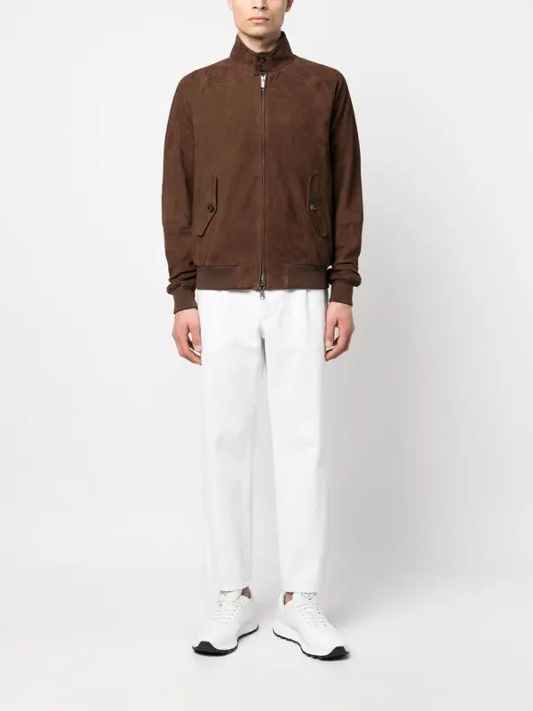 BARACUTA G9 Harrington Panelled Suede Jacket - Brown