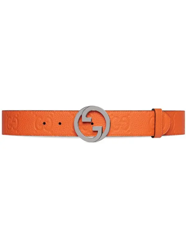 Gucci Blondie Debossed Leather Belt - Orange | Editorialist display picture 2