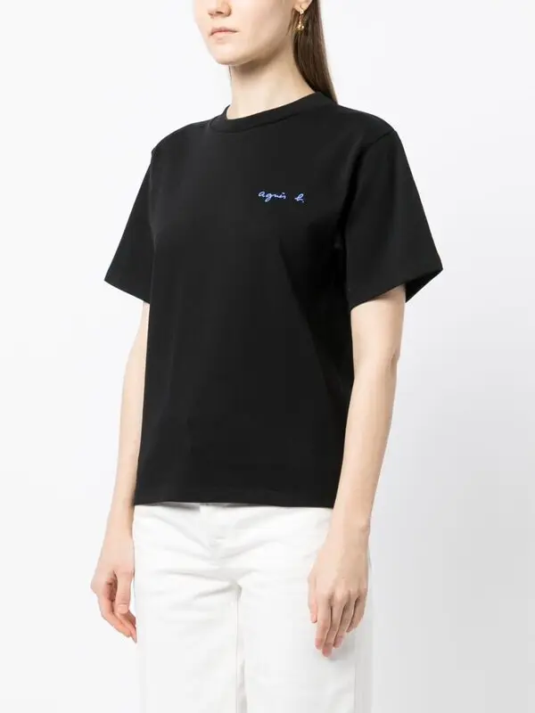 AGNES B. Logo-print Cotton T-shirt - Black