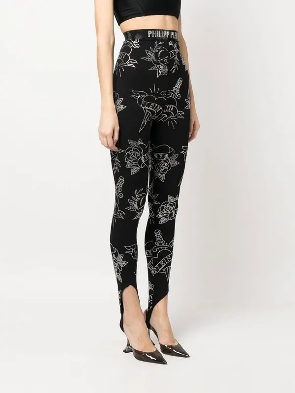 Philipp Plein Love-print Stirrup Leggings
