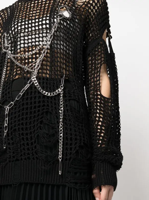 02SS JUNYA WATANABE Spyder Mesh Knit ニット Junya Watanabe Distressed Open-Knit Juper In Black - 42% Off
