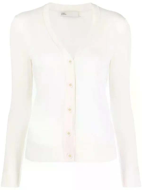 Tory Burch Logo-button Knit Cardigan - Neutrals