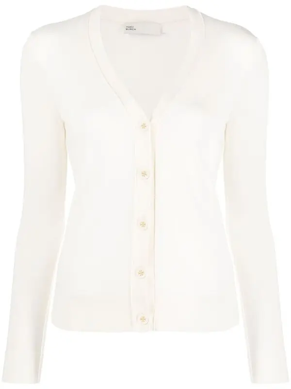 Tory Burch Logo-button Knit Cardigan - White