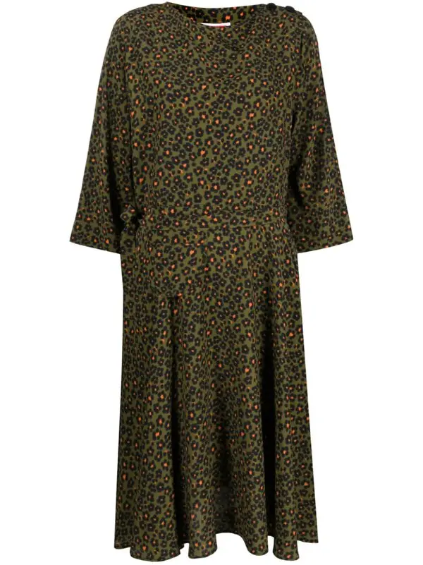 Kenzo Leopard-print Midi Dress - Green
