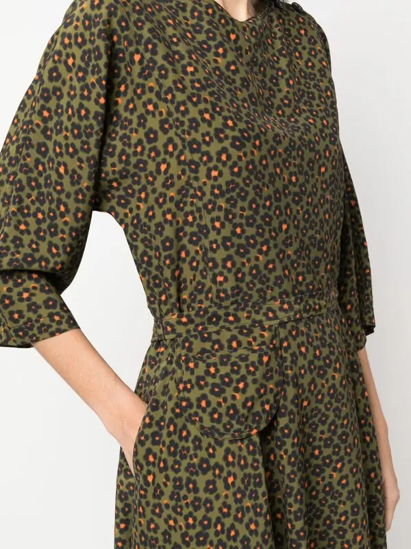 Kenzo Leopard-print Midi Dress - Green