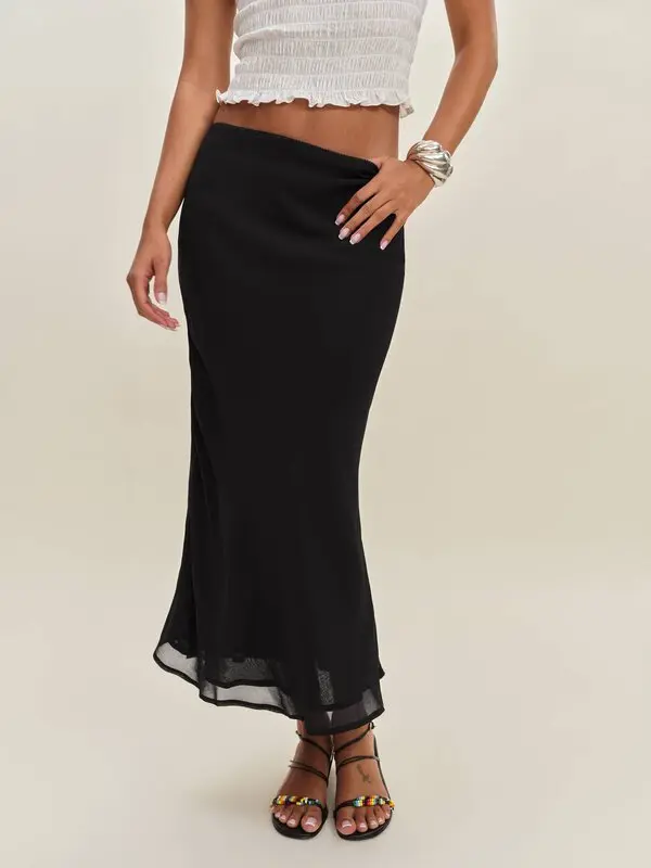 REFORMATION Layla Silk Midi Skirt - Black