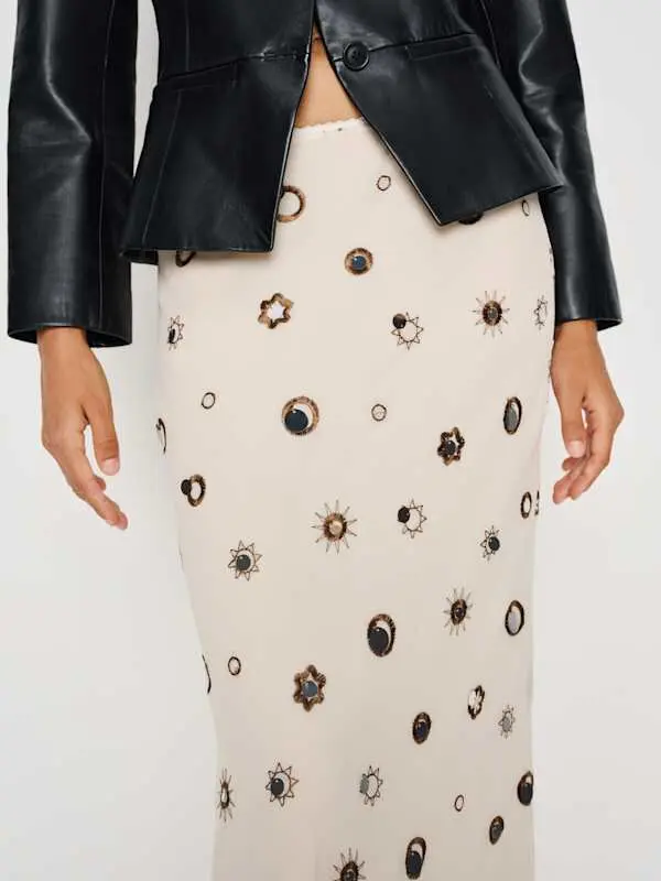 REFORMATION Layla Silk Midi Skirt - Ivory