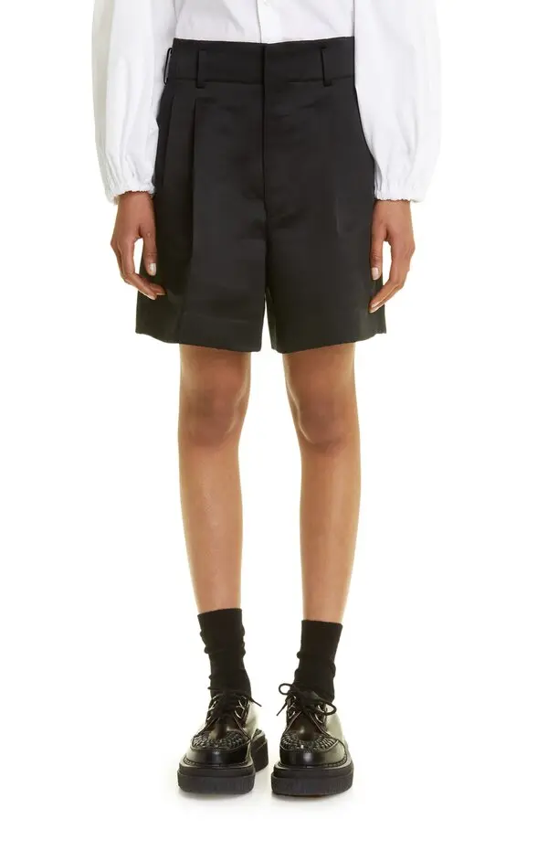 Comme Des Garçons Pleated Heavy Satin Bermuda Shorts