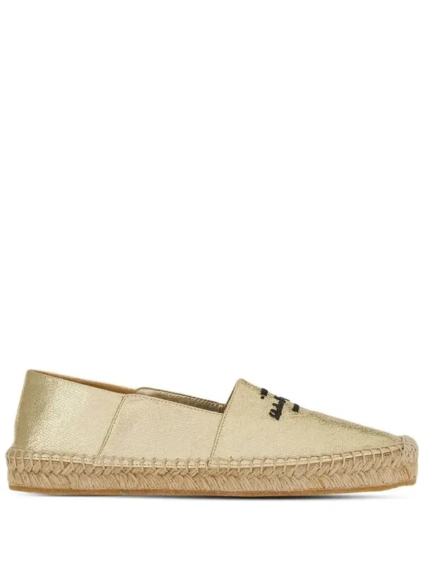 FERRAGAMO Logo-embroidered Metallic Espadrilles - Gold