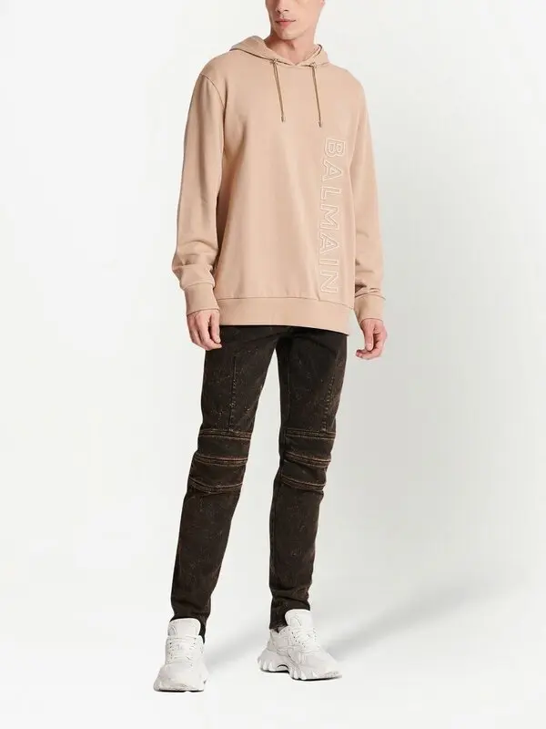 Balmain Logo-embossed Cotton Hoodie - Neutrals